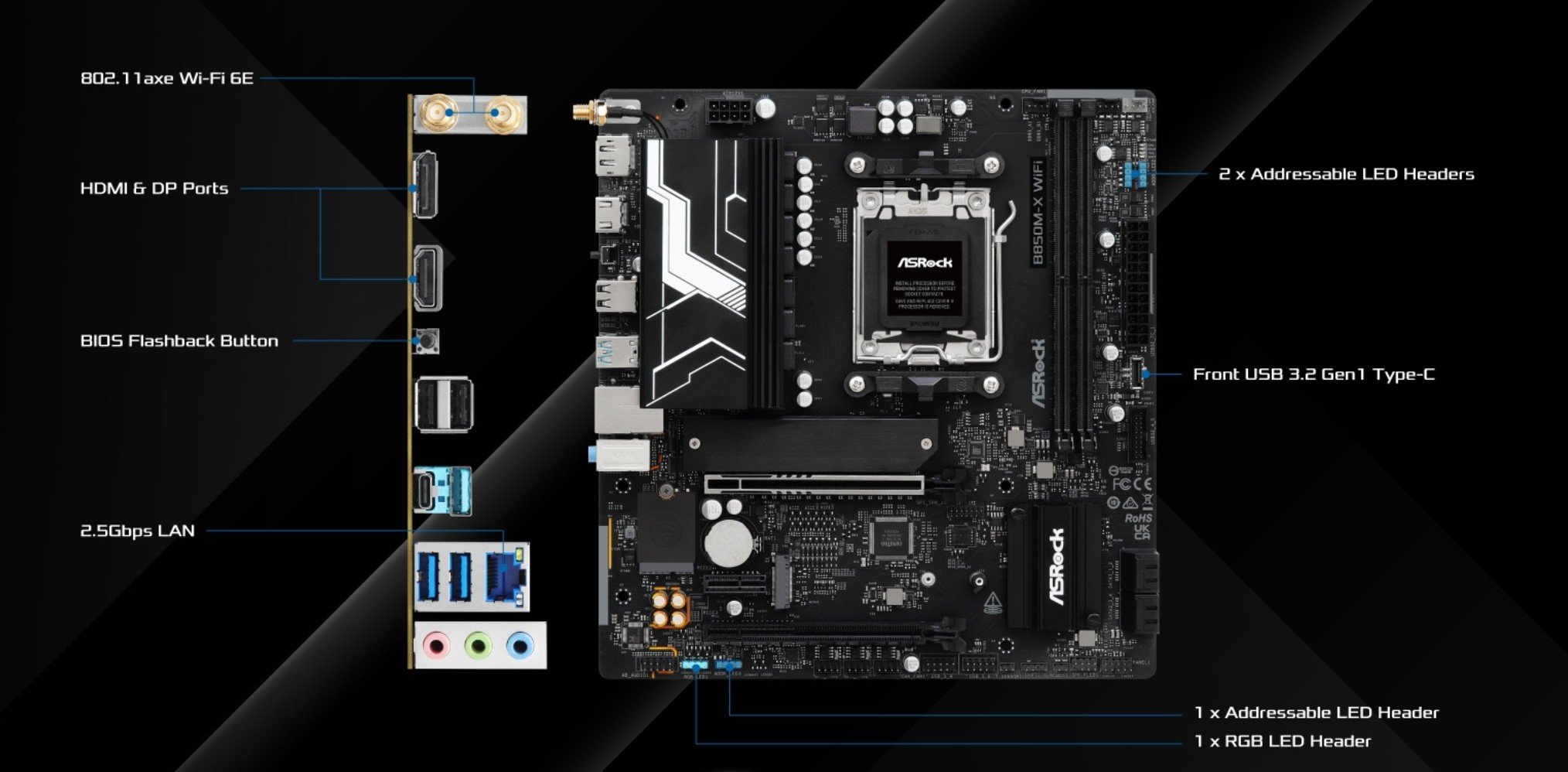 NeweggBusiness - ASRock B850M-X WiFi R2.0 AM5 AMD B850 SATA 6Gb/s USB 3.2 Dual Graphics Outputs ...